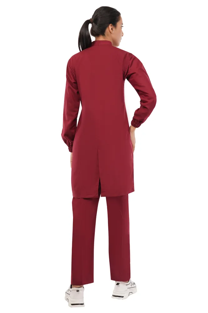 Modest Front Open Womens Scrub Maroon | GoldenGown